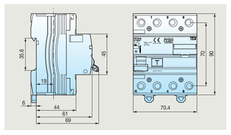 Differential Circuit Breaker RCD automatic switch RKN 4P 100A 30mA 10kA LS | ADAJUSA